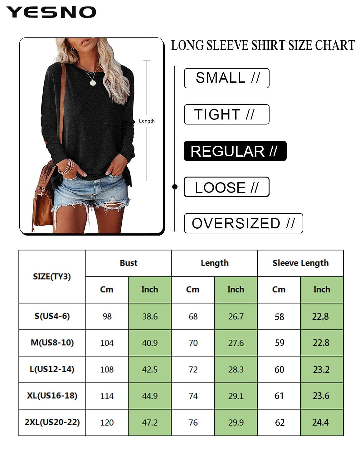 YESNO Women Casual Loose Long Sleeve Shirts Crewneck Solid Tops Pullover Sweatshirts with Pocket TY2 (L TY2 Khaki)