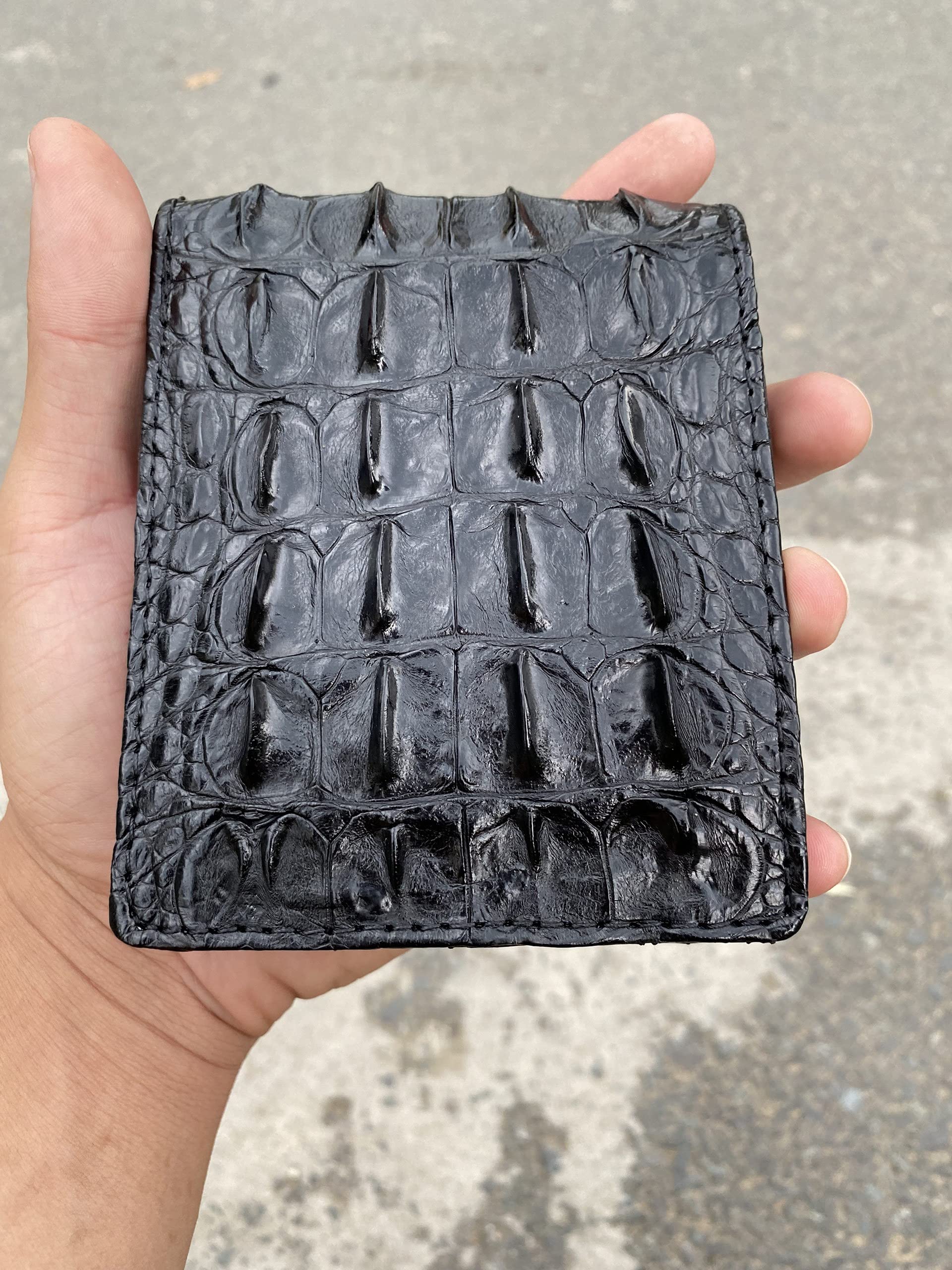 Viet Nam Black Double Side Genuine Real Alligator Hornback Leather Bi-fold Men's Wallet ,Handmade Crocodile Leather Wallet Men, XL