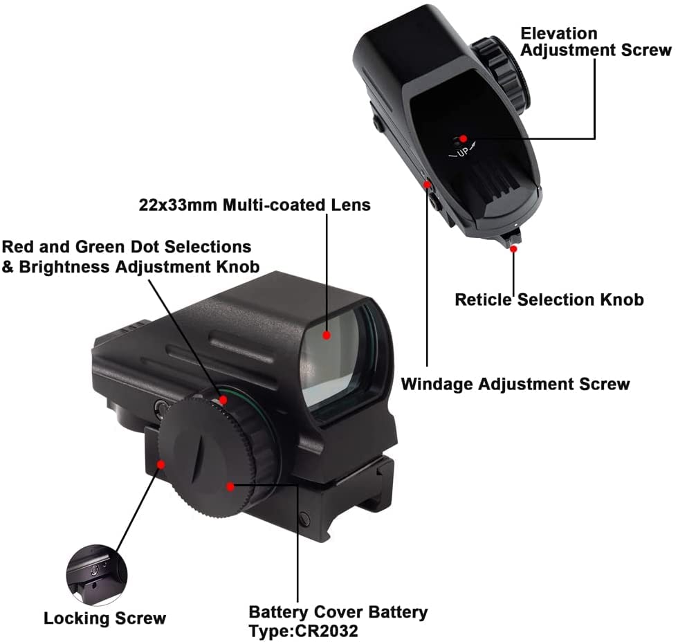 ZONGER Red Dot Sight, Red Green Reflex Sight Rifle Scope Dot Sight, Optic Sight Green dot Sight Sight Fit Picatinny and Weaver Rail