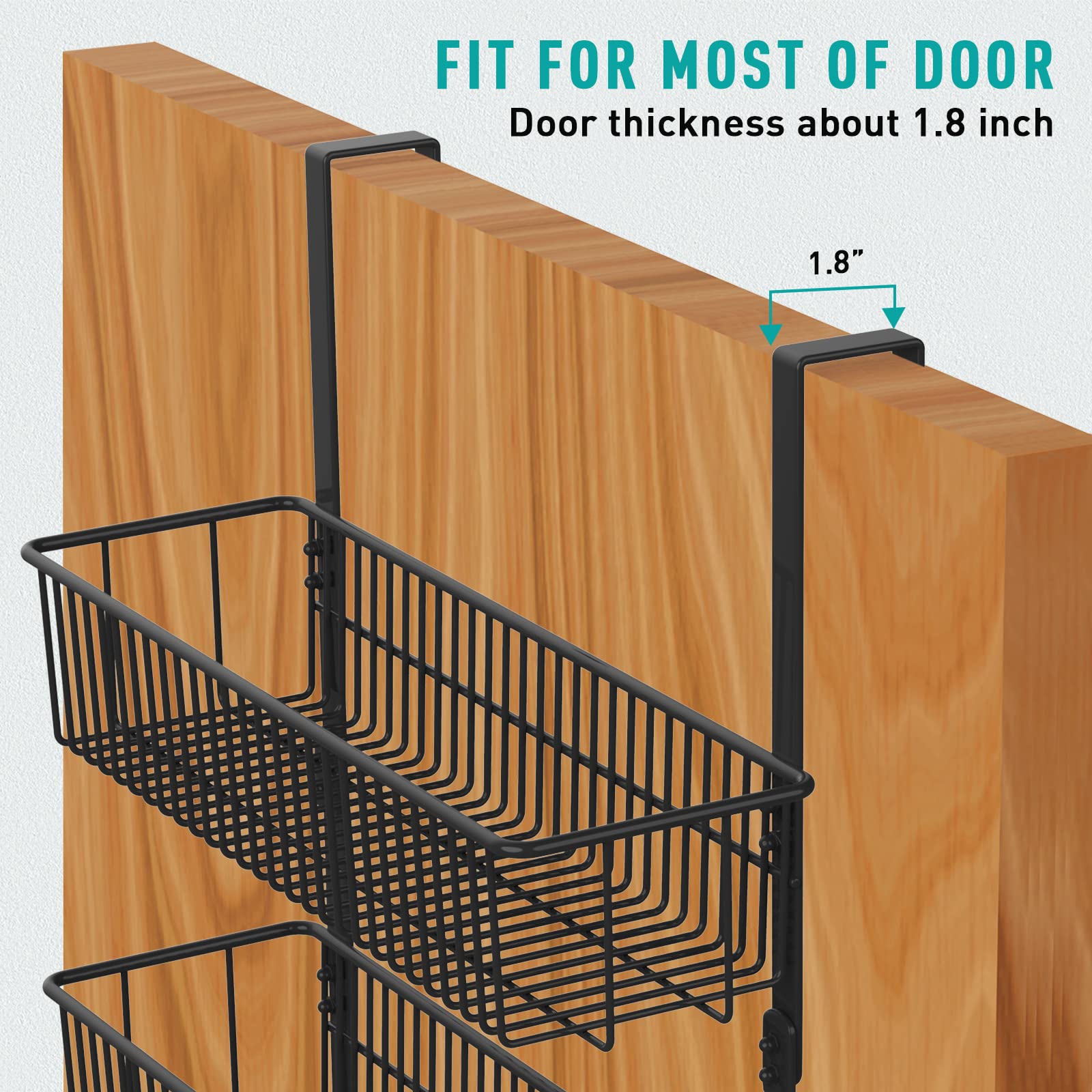 REFLYING Over The Door Organizer Hanger, Door Hanger Towel Rack 15 Hooks with 2 Mesh Basket, Over Door Bathroom Organizer,Hooks Hanger Shelf