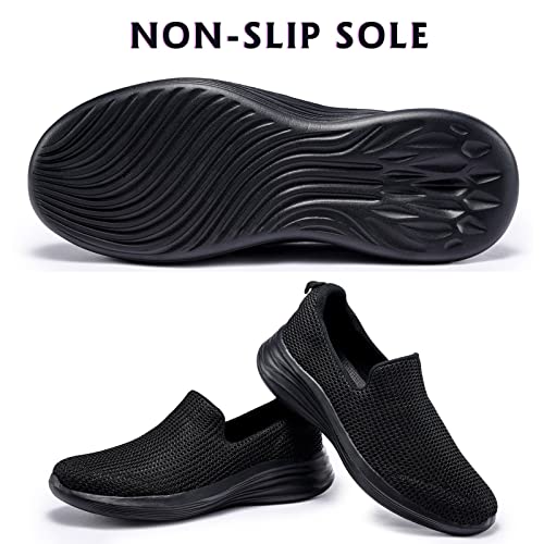 Womens Walking Shoes Breathable Mesh Loafers Lightweight Slip-on Sneakers Non Slip Casual Shoes, All Black, Size 8