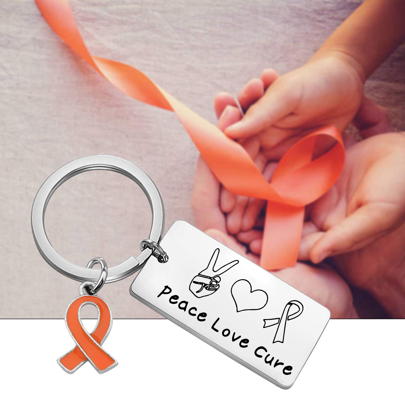 WSNANG Orange Ribbon Multiple Sclerosis Awareness Jewelry Peace Love Cure Leukemia Awareness Keychain Leukemia Warrior Gift (Orange Cure KC)