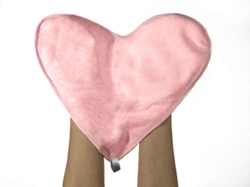 Pink Cloth in a Box - Ultra Soft, Microfiber, Exfoliating, Heart Shaped Facecloth/Washcloth with Hand Pockets to Remove Makeup, Clean Pores and Wipe your Face Clean