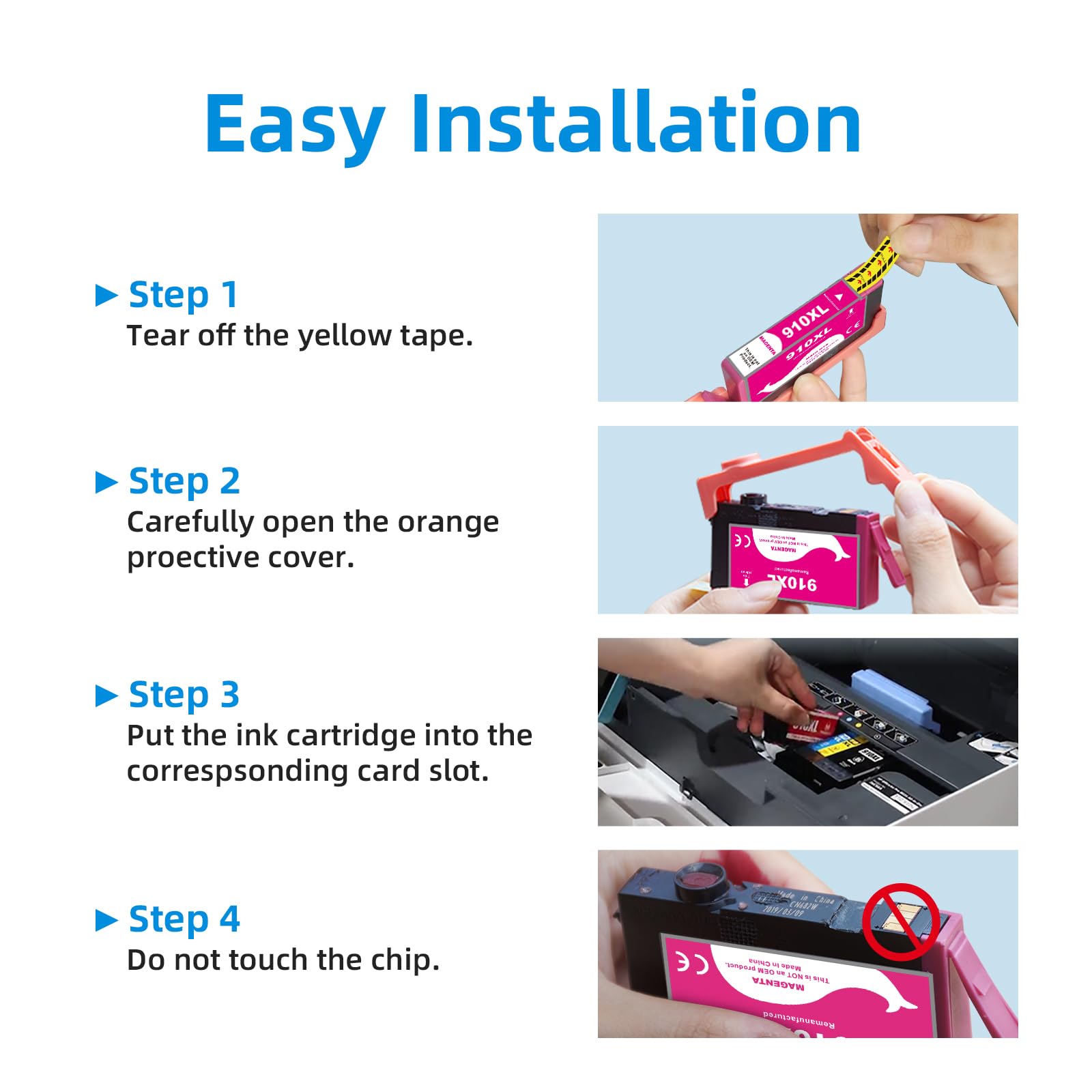 Skydo Compatible Ink Cartridge Replacement for 910XL (Black, Cyan, Yellow, Magenta, 4 Pack)
