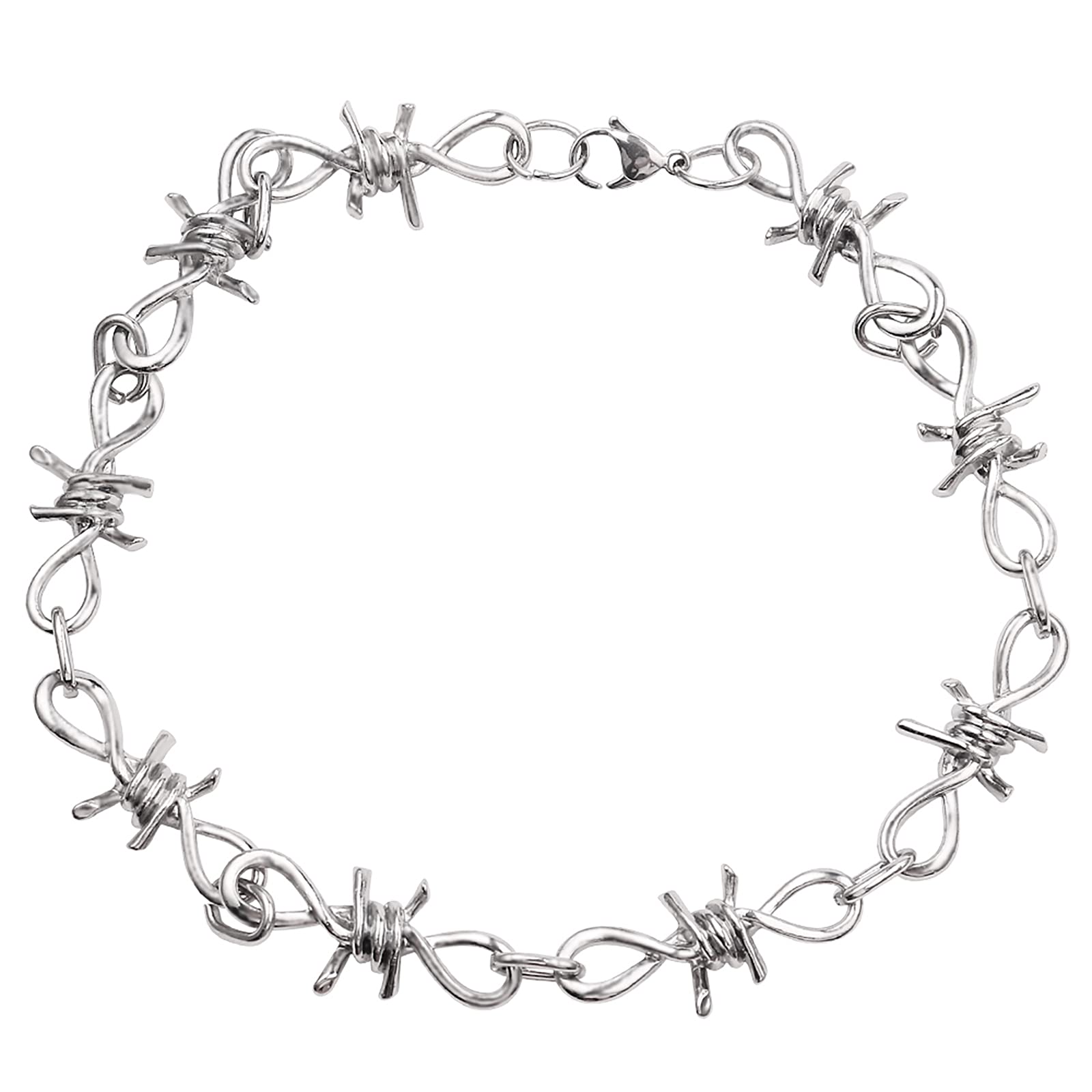 Unisex Gothic Barbed Wire Necklace - 20inches Gothic Jewelry Silver Barbed Wire Thorns Choker Chain Necklaces Punk Accessories Gifts for Women Men