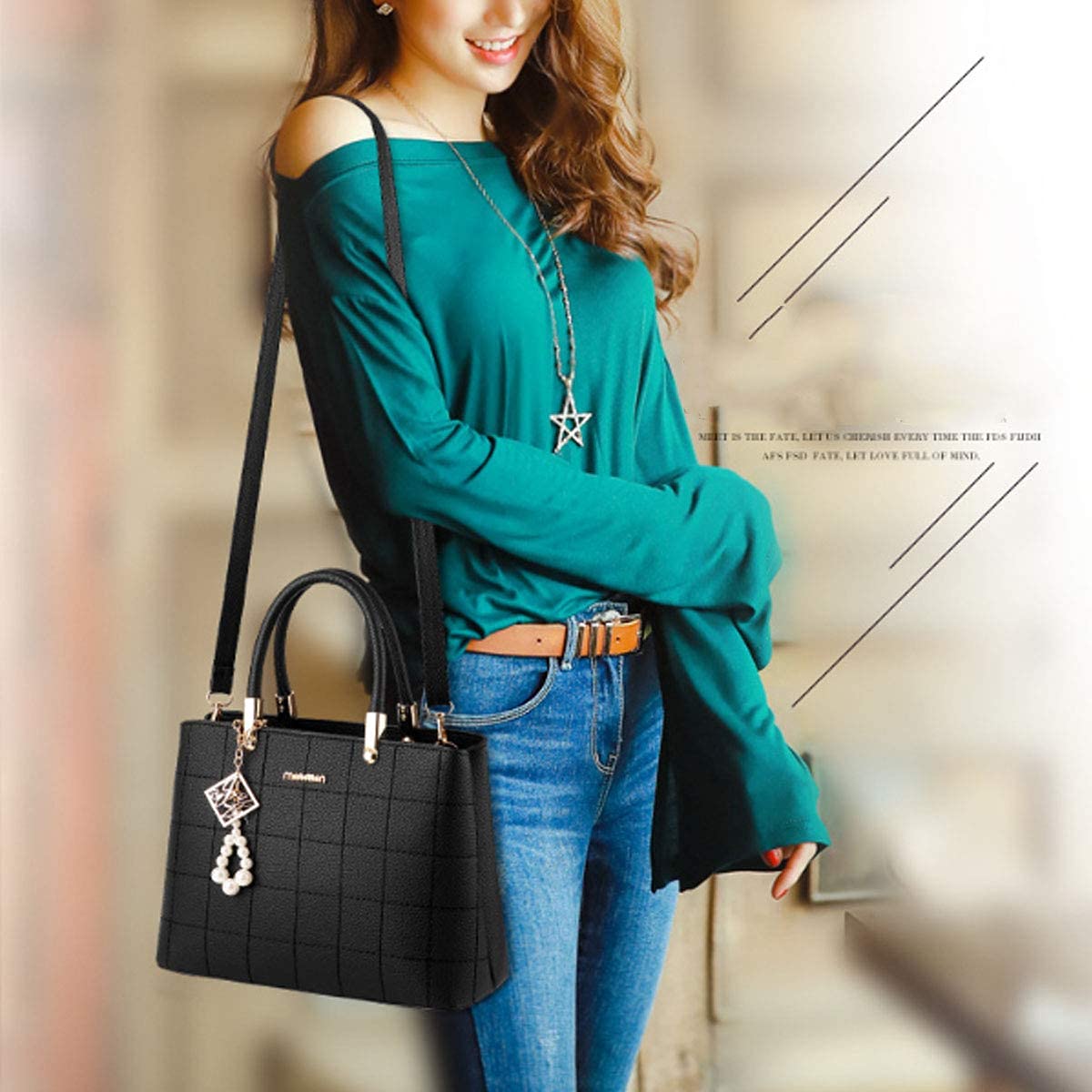 XingChen Purses and Handbags for Women PU Leather Top Handle Satchel Ladies Shoulder Tote Bags Black