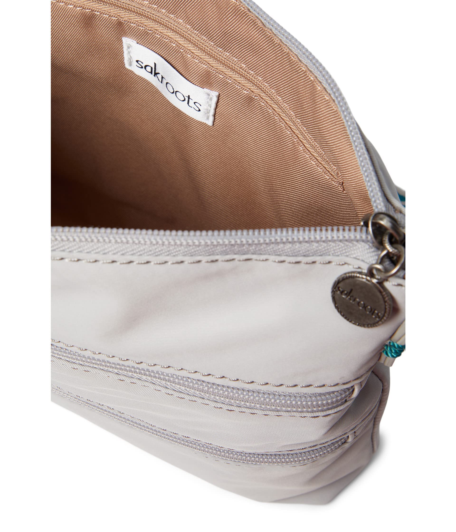 Sakroots Artist Circle Basic Crossbody in Eco Twill, Adjustable Crossbody Strap, Light Grey