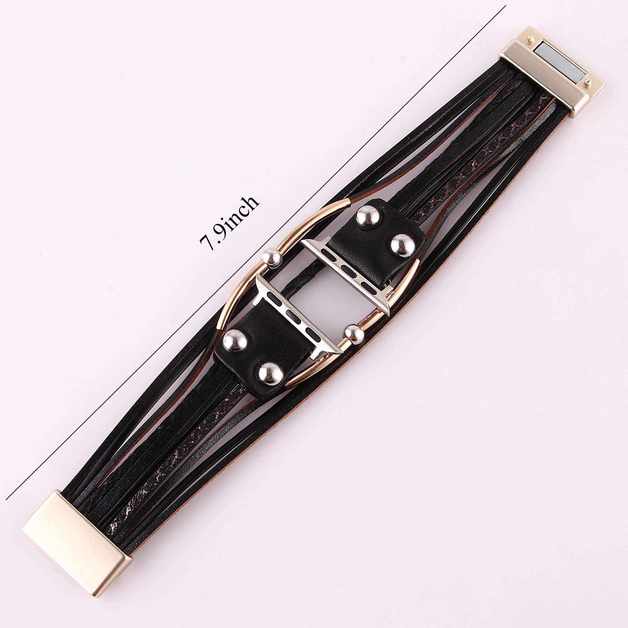 VIKOROS Multi-Layer Leather Wrap Bracelet Compatible with Apple Watch Ultra SE Series 8 7 6 5 4 3 40mm 38mm 41mm for Women Mens, Boho Stylish Cuff Bangle Watch Strap for Iwatch Bands , Silver Grey