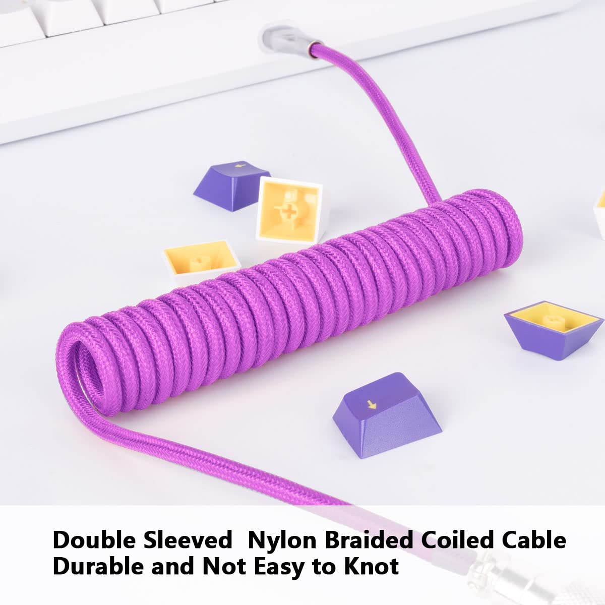 VELOCIFIRE Custom Coiled Aviator Cable, USB C Cables Nylon Braid Gaming Keyboard Cables Customized Double-Sleeved Keyboard Cables(Magenta)