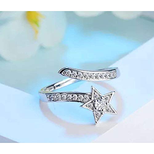 White Rings Star Ring Finger Jewelry Wrap Ring Adjustable Rings for Women Girls Gift Stacking Rings Band Ring Tail Ring CZ Ring (silver)