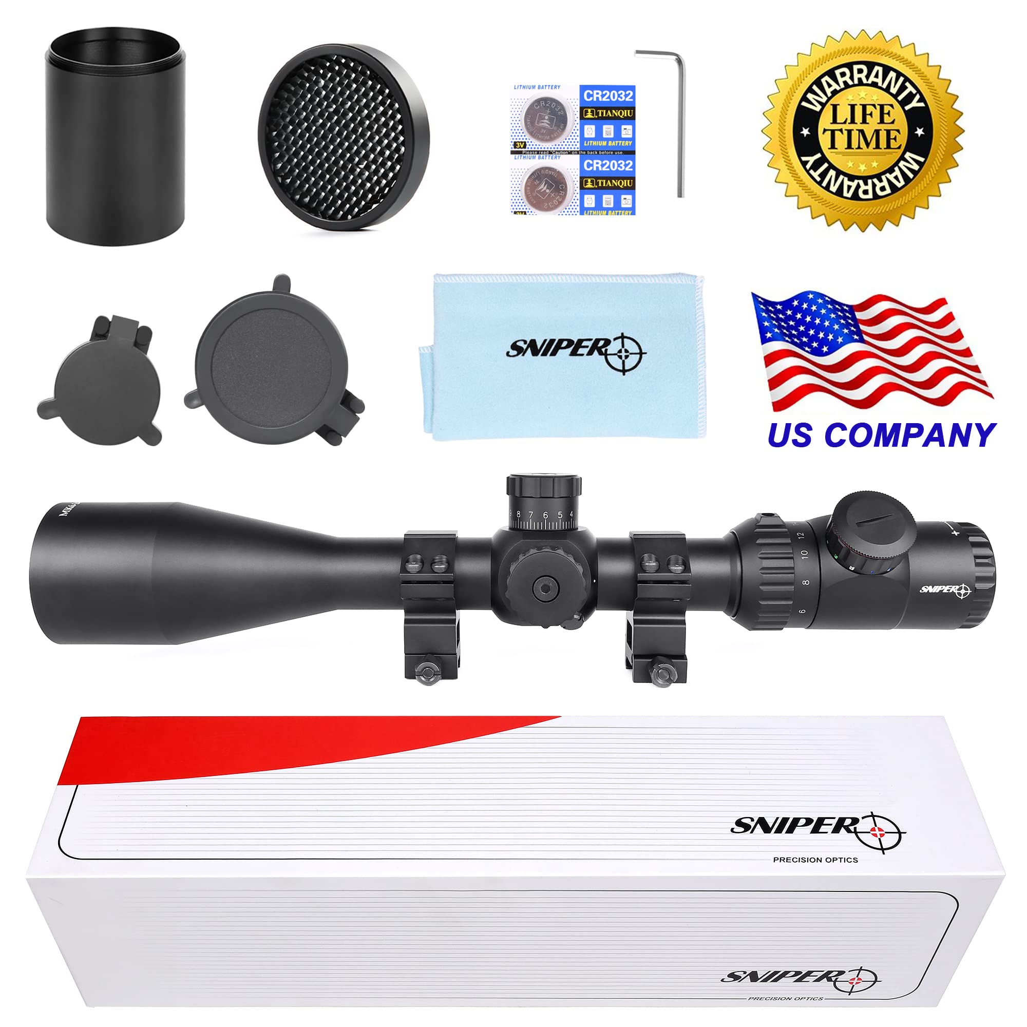Sniper MK6-24x50 SAL Second Focal Plane Hunting Rifle Scope 30mm Tube Red/Green/Blue Illuminated Etched Glass Reticle Riflescope