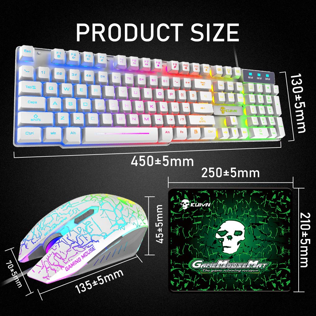 XINMENG 4-in-1 Gaming Keybaord Mouse Headset Combo,RGB Rainbow LED Backlight Gamer Keyboard and Crack Game Mouse Illuminate 3.5mm Stereo Camouflage Headphone for Laptop Computer PC Games
