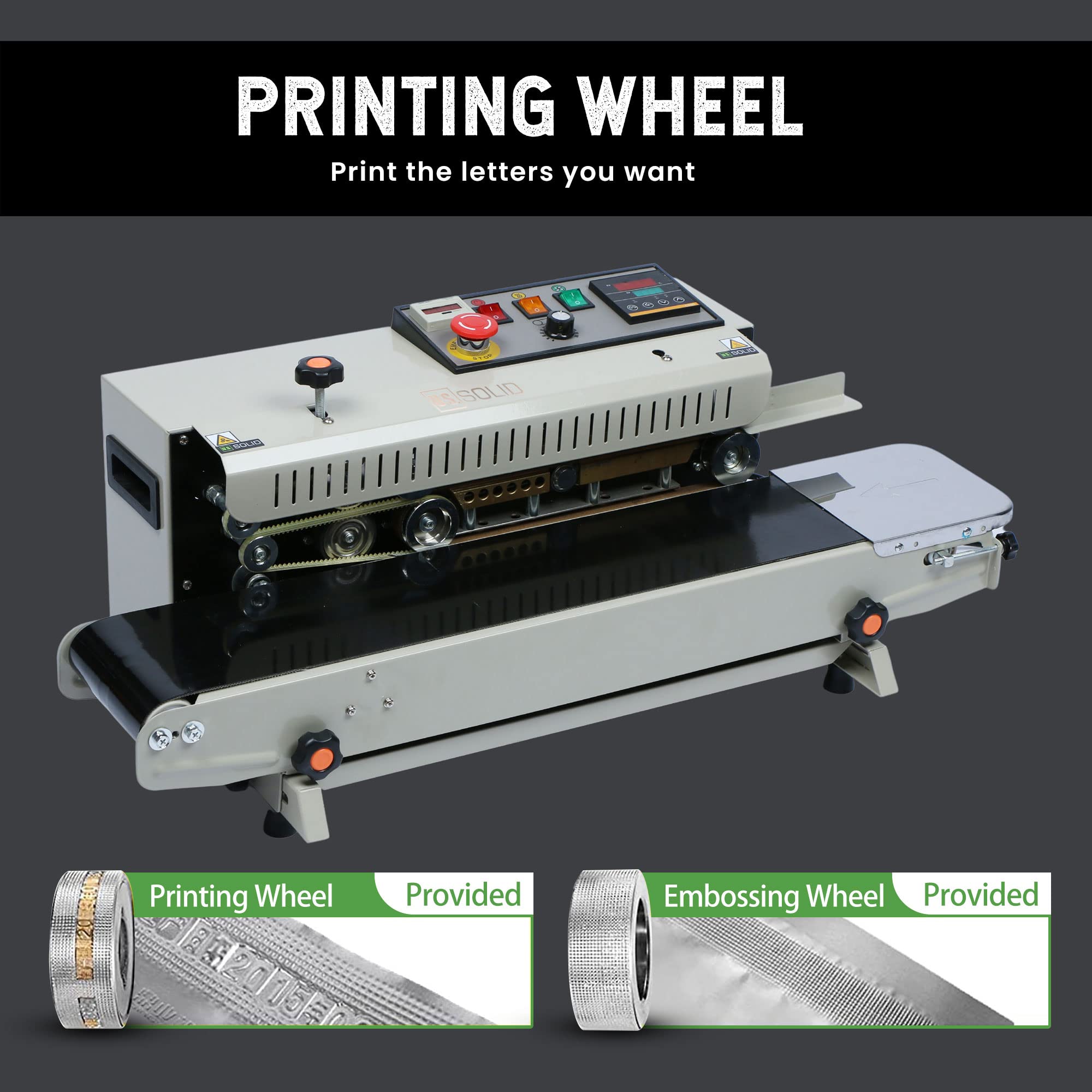 U.S. SOLID Continuous Bag Band Sealer Sealing Machine, Automatic Horizontal Band Sealer with Digital Temperature Control for 0.02-0.08mm PVC Bags Films Stamp Coding 110V/60HZ