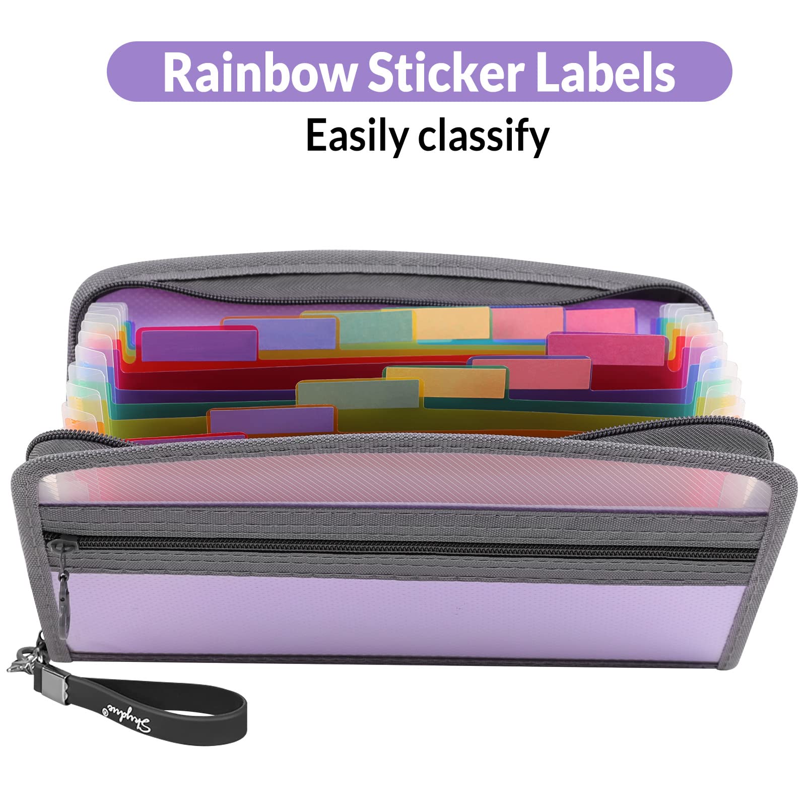 SKYDUE Small Accordion File Organizer, Receipt Coupon Organizer, Holds 9-1/2"x 4-1/2", 13 Pockets File Folder for Small Business, Zipper Closure, Purple