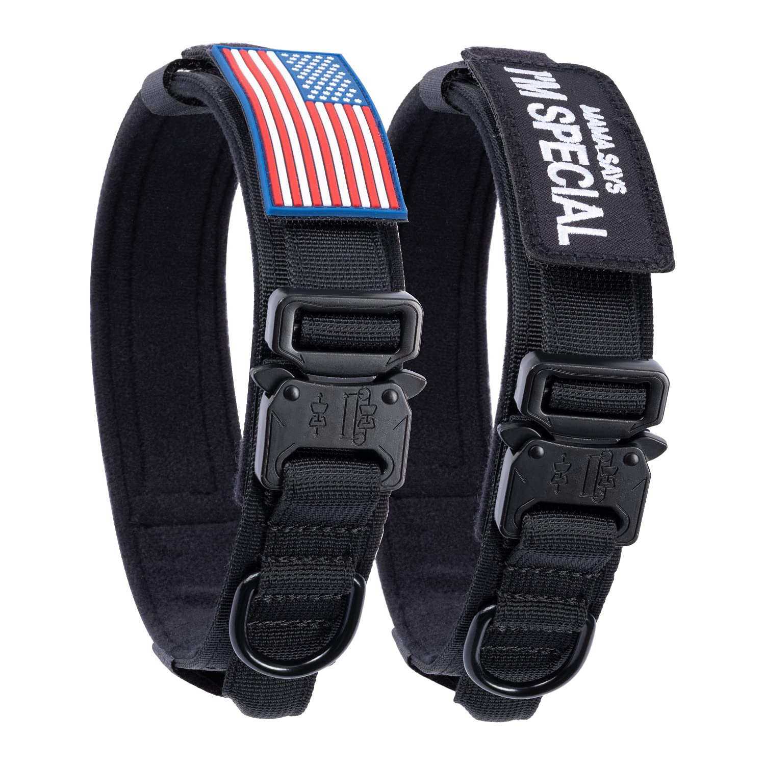 Tactical Dog Collar with USA American Flag - Military Dog Collar Thick with Handle - Heavy Duty Nylon K9 Collar Adjustable Metal Buckle for Medium Large Dogs L Chew Proof with 2 Patches
