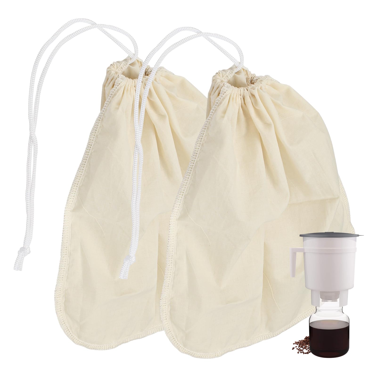Reusable Cold Coffee Brew Filter Bag Compatible with Toddy Cold Brew System,Coffee Filter Bag Fit for Mason Jars,Pitchers,Carafes,Jugs,2-Pack Cotton Cold Brew Coffee Pouch with Drawstring 12" x 11"