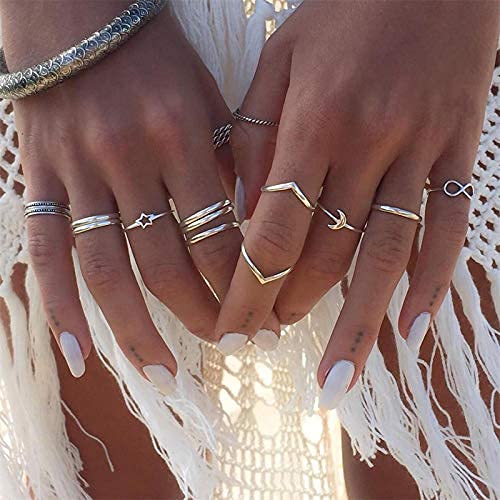 YOOESTORES82 Knuckle Rings Set for Women Vintage Stackable Rings Set Boho Joint Finger Rings Gold Silver Midi Rings Rhinestone Stacking Rings (40Pcs)