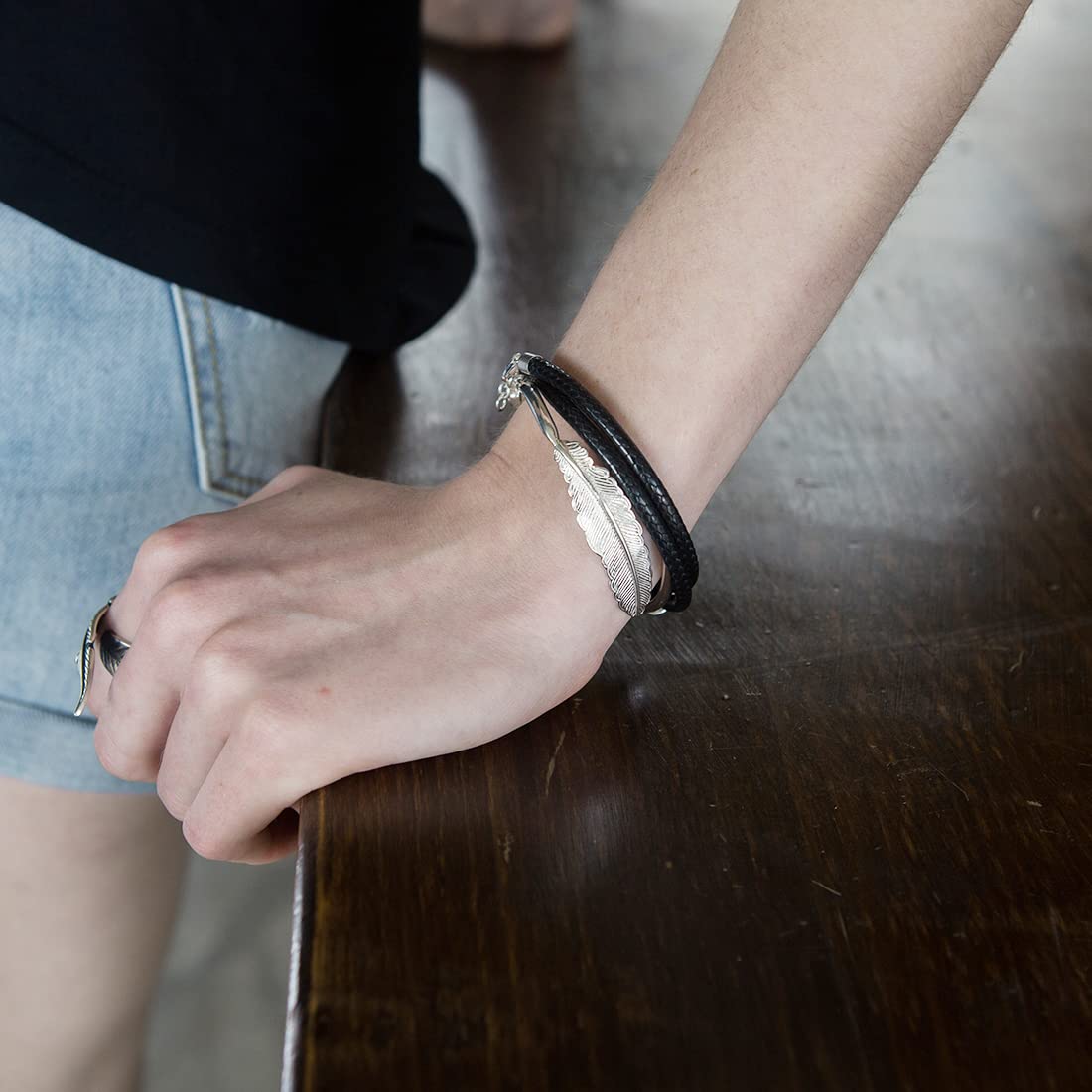 SA SILVERAGE Bangle Bracelets for Women 925 Sterling Silver Feather Cuff Bracelet, Friendship Bangles Classic Silver Jewelry Best Friend Birthday Gifts