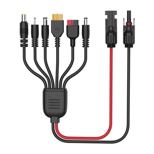 Solar Panel Connector 6 in 1, Solar Extension Cable MC4 Connector Kit XT60 Extension Cable, MC4 to XT60,Anderson and 4 DC Ports(DC7909,DC6530,DC5521,DC35135) Solar Connector Kit Outlet Splitter