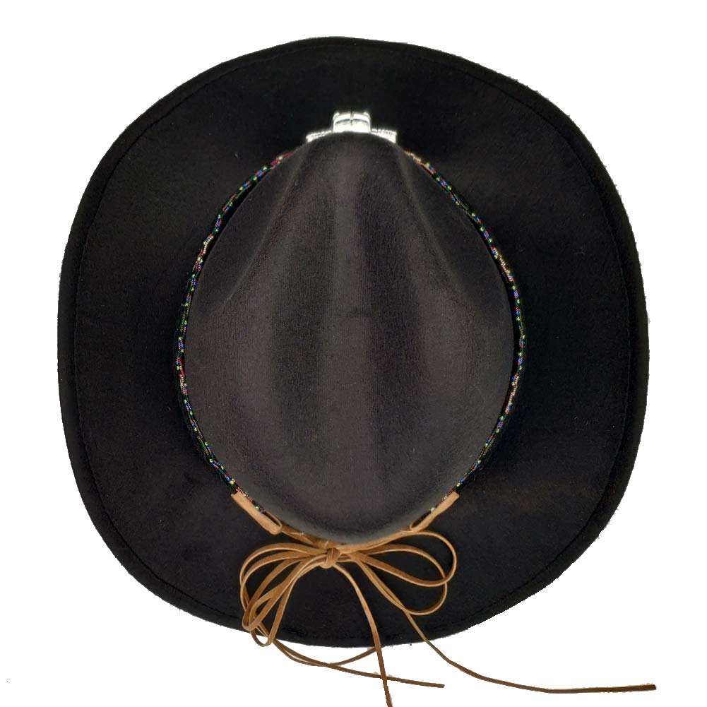 Yosang Wide Brim Men and Woman's Western Outback Cowboy Hat with Metal Bull Head Black