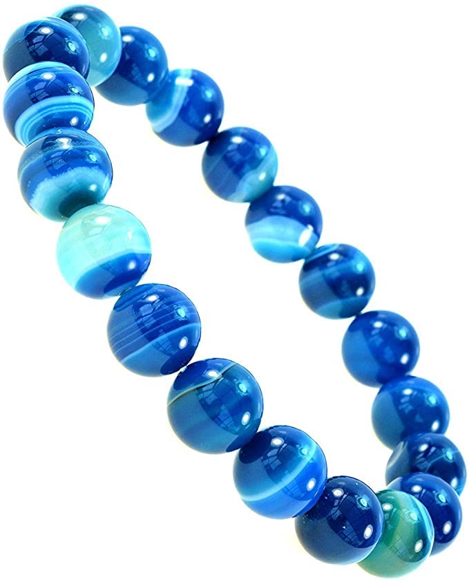 PURPLE WHALE Botswana Agate Stone Bracelet for Women, Men | Round Beads Stretch Adjustable Bracelet for Meditation, Yoga (Blue)