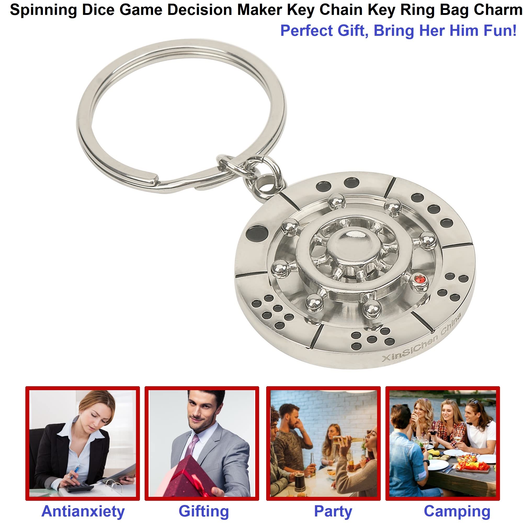 XinSiChen Stainless Steel Spinning Key Chain Fidget Key Ring Unique Gift Dice Gaming Stress Reliever Decision Maker Novelty Gift for Her Him