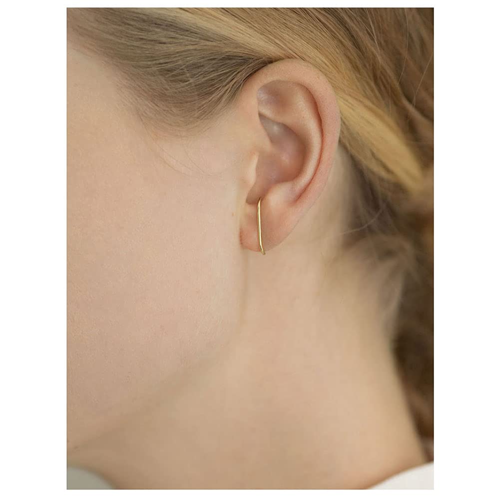 Yellow Gold Plated 925 Sterling Silver Bar Ear Lobe Cuff Adjustable Suspender Wrap Earrings for Women