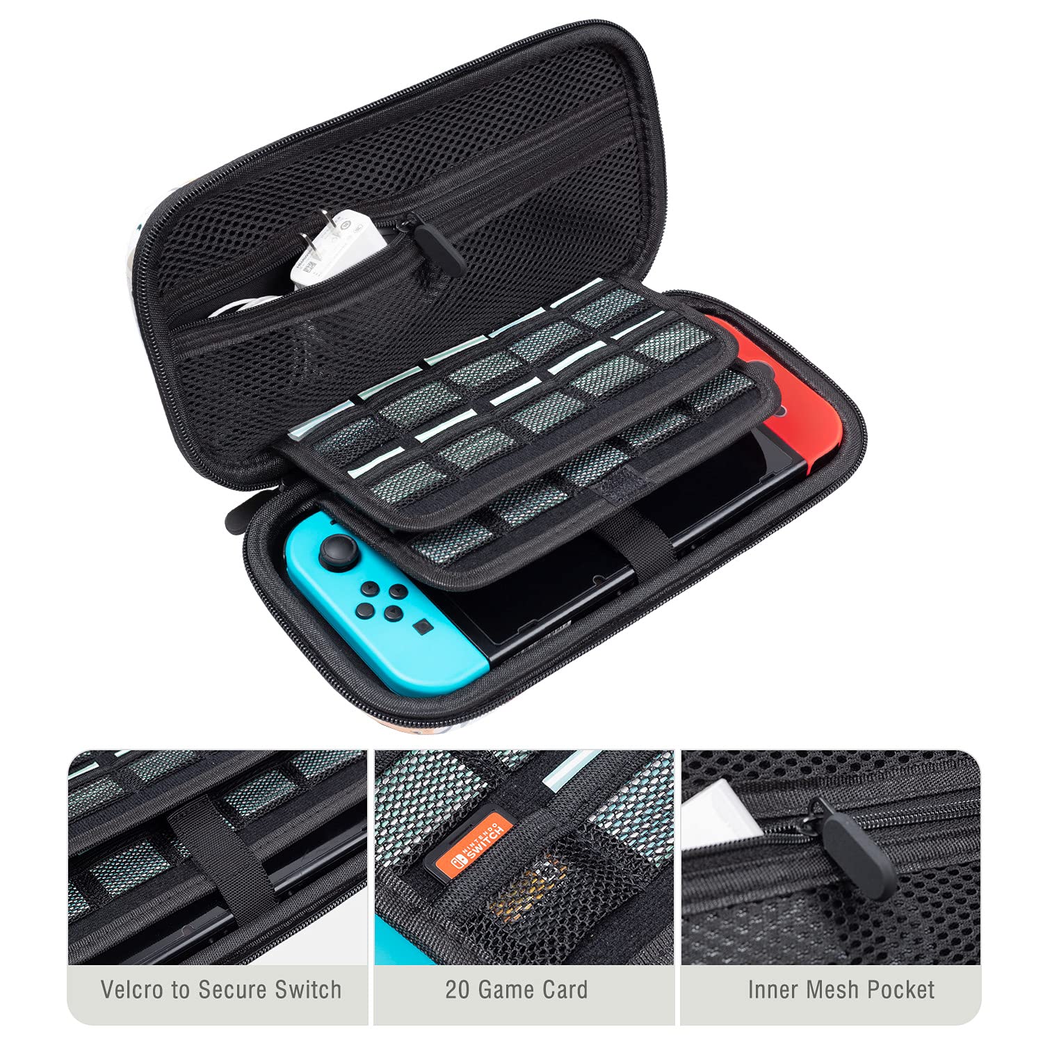 Vimorco Carry Case for Nintendo Switch, Switch OLED Model(2021) Case, Portable Shockproof Hard Shell Protective Travel Bag with 16 Game Card Slots for Nintendo Switch, Green Flower
