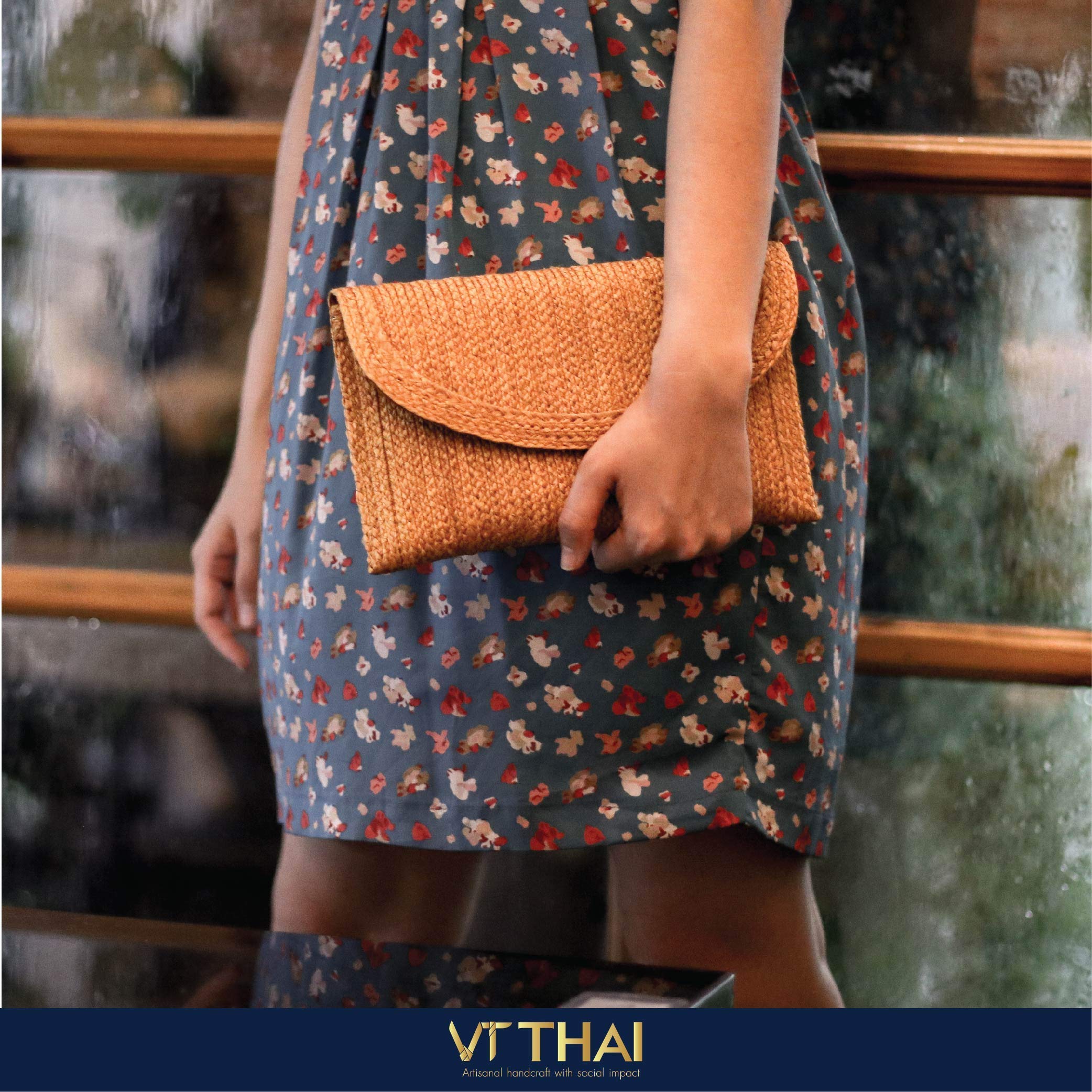 VT Thai Straw Clutch Bag, Handmade Natural Sisal Woven Large Summer Beach Purse for Women (ฺBeige)