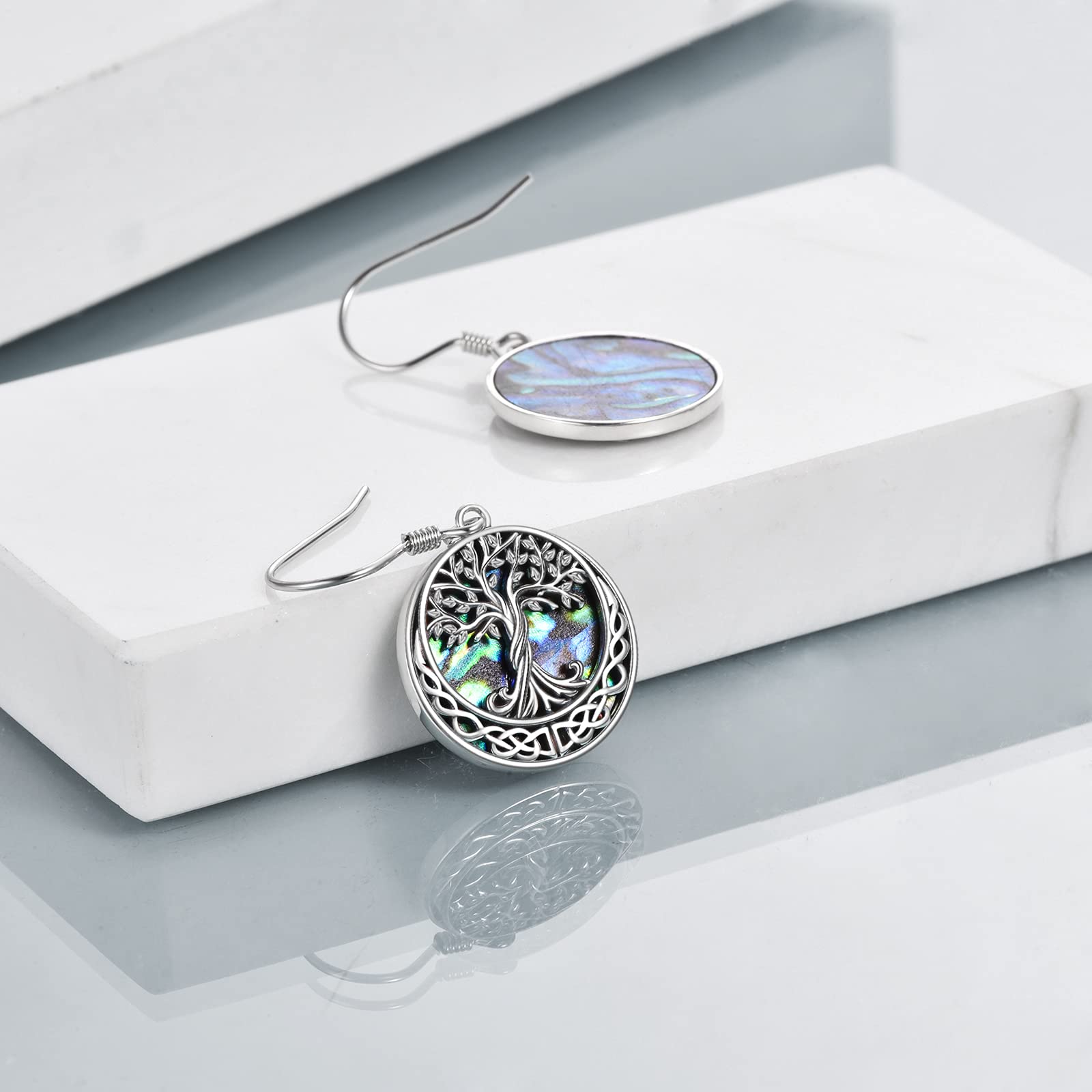Tree of Life Earrings Sterling Silver Celtic Tree of Life Abalone Shell Dangle Drop Earrings for Women Jewelry