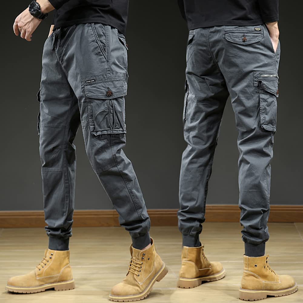 SKYSTINGERX Men's Casual Cargo Pants Military Army Camo Combat Work Pants Slim Fit with Pockets Stretch Outdoor Jogger (30, grey-17)