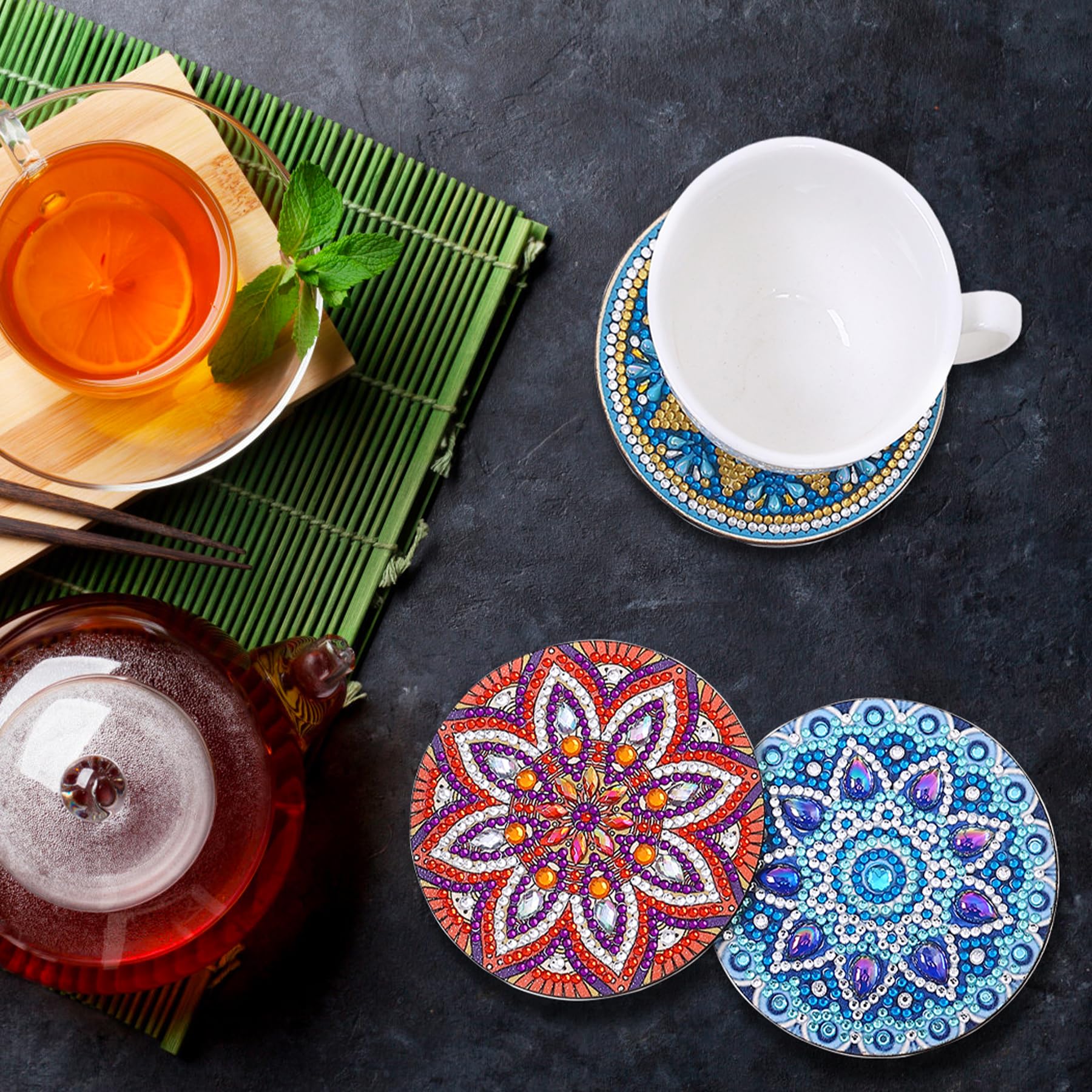 SEL 10Pcs Diamond Painting Coasters Kit, DIY Diamond Art Coasters Kits Mandala Diamond Painting Coasters with Holder, DIY Art for Beginners, Kids Adults
