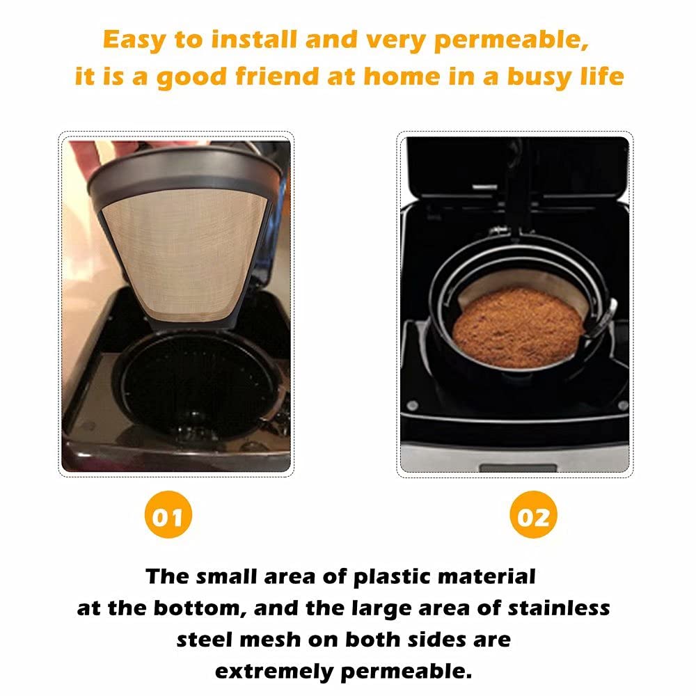 Reusable Coffee Filter, 2 Pack Basket Coffee Filters 8-12 Cup Replacement Coffee Filter with Stainless Steel Mesh Bottom, Permanent Filter for Mr. Coffee and Black & Decker Coffee Makers and Brewers