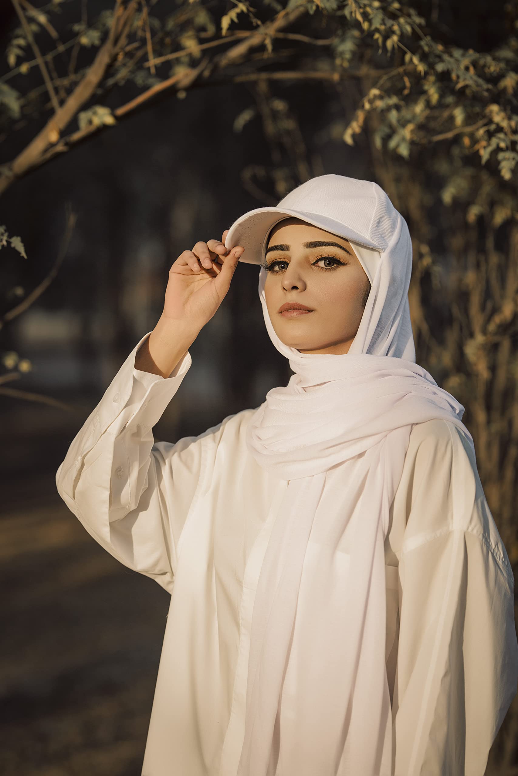 Premium Jersey Hijab with Hat │Lightweight Jersey Knit Hijab for Women Muslim │Solid Color Instant Hijab - Sports Head Scarf (White)