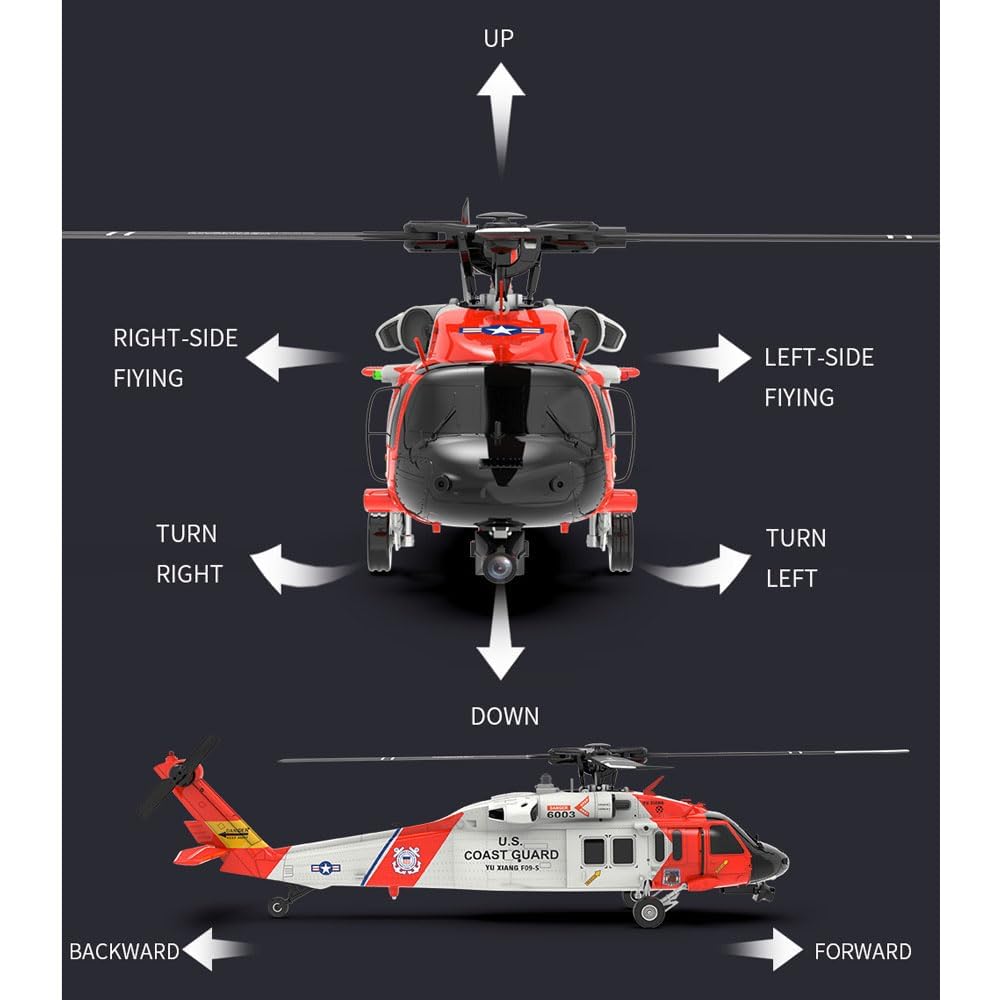 QIYHBVR RC Helicopter Model 6CH 3D American Coast Guard UH-60 Scale RC Helicopter RTF W/GPS Intelligent Control System&Camera, 2.4G Remote Control,1/47 Scale RTF Edition