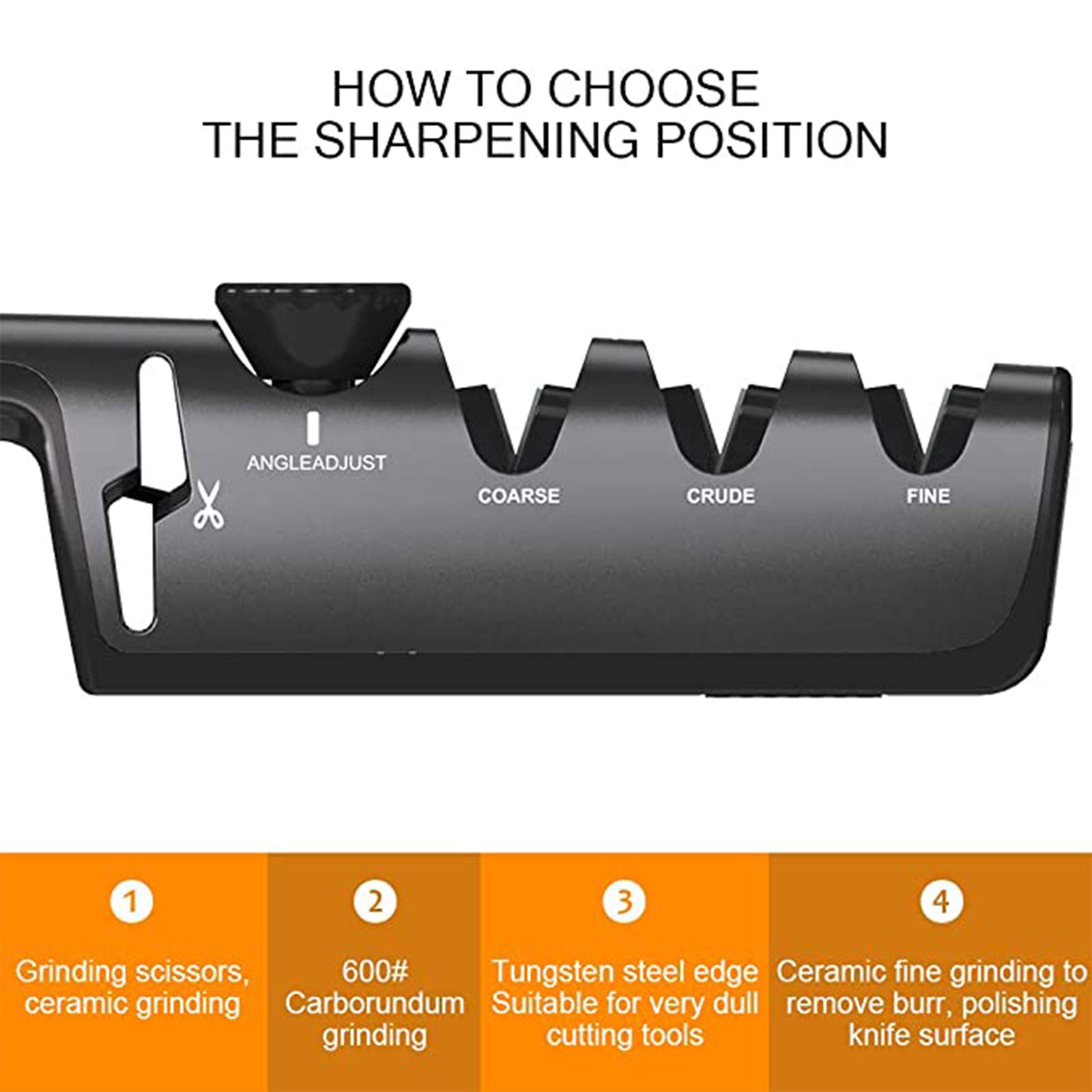 WUIO Knife Sharpener, Kitchen Professional 4 in 1 Blade Sharpening Tool Tungsten Steel Diamond Ceramic Sharpen Polish & Grind Knife Sharp