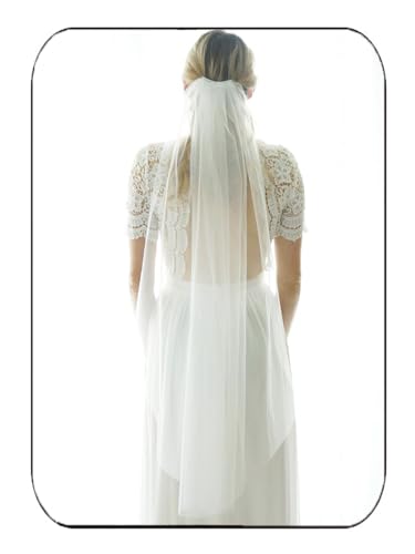 Unsutuo 1 Tier Bride Wedding Veil Ivory Fingertip Bridal Tulle Veil with Comb and Cut Edge (Ivory)