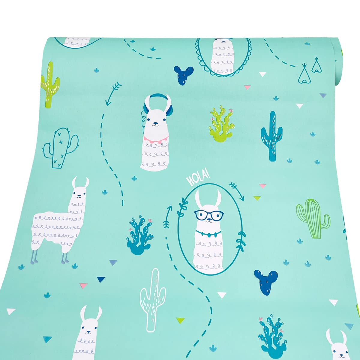 Yifasy Shelf Liner Alpaca Cactus Self-Adhesive Waterproof Drawer Paper Protect Furniture Wall Surface Decor Toy Storage Trunk 118x17.7 Inch