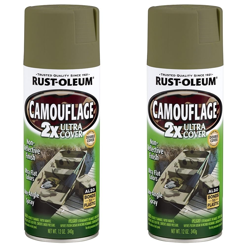 Rust-Oleum 279176 Camouflage 2X Ultra Cover Spray Paint, 12 oz, Army Green (Pack of 2)