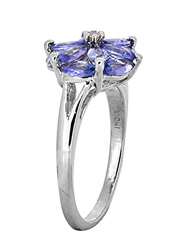YoTreasure .925 Sterling Silver Tanzanite Women's Flower Cluster Ring Jewelry