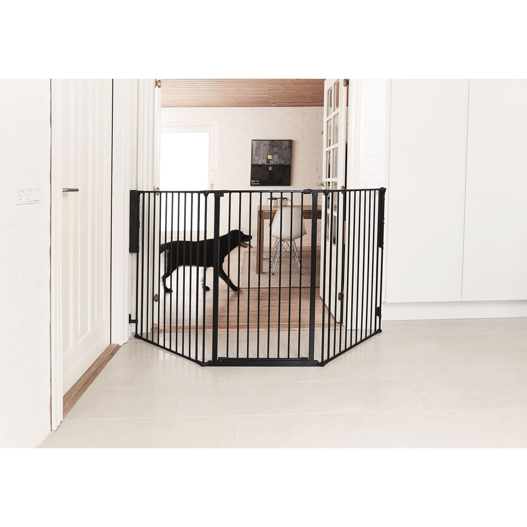 Scandinavian Pet Design Flex Large and Extra Tall Adjustable Wall Mounted Metal Pet Safety Gate with Double Locking Mechanism for Pets, Black