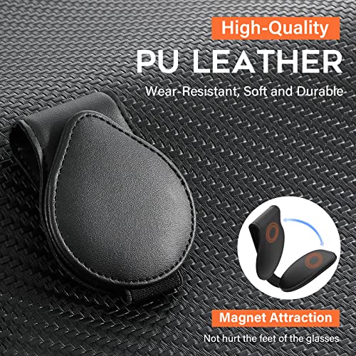 Rhino Valley Sunglasses Holders for Car Sun Visor, 2 Pack Car Glasses Holder Clip Organizer Eyeglasses Mount with Card Clip for Car Sun Visor Magnetic Adsorption Leather Glasses Hanger, Black