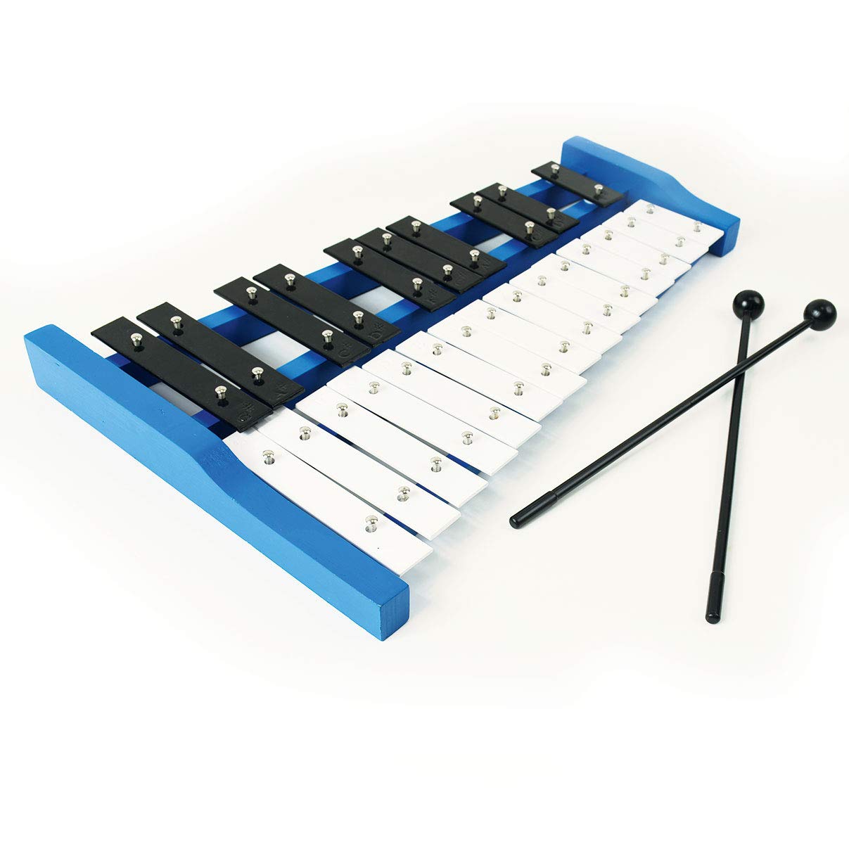Professional Blue Wooden Soprano Glockenspiel Xylophone with 25 Metal Keys - Musical Instrument for Adults & Kids - Includes 2 Plastic Beaters/Mallets