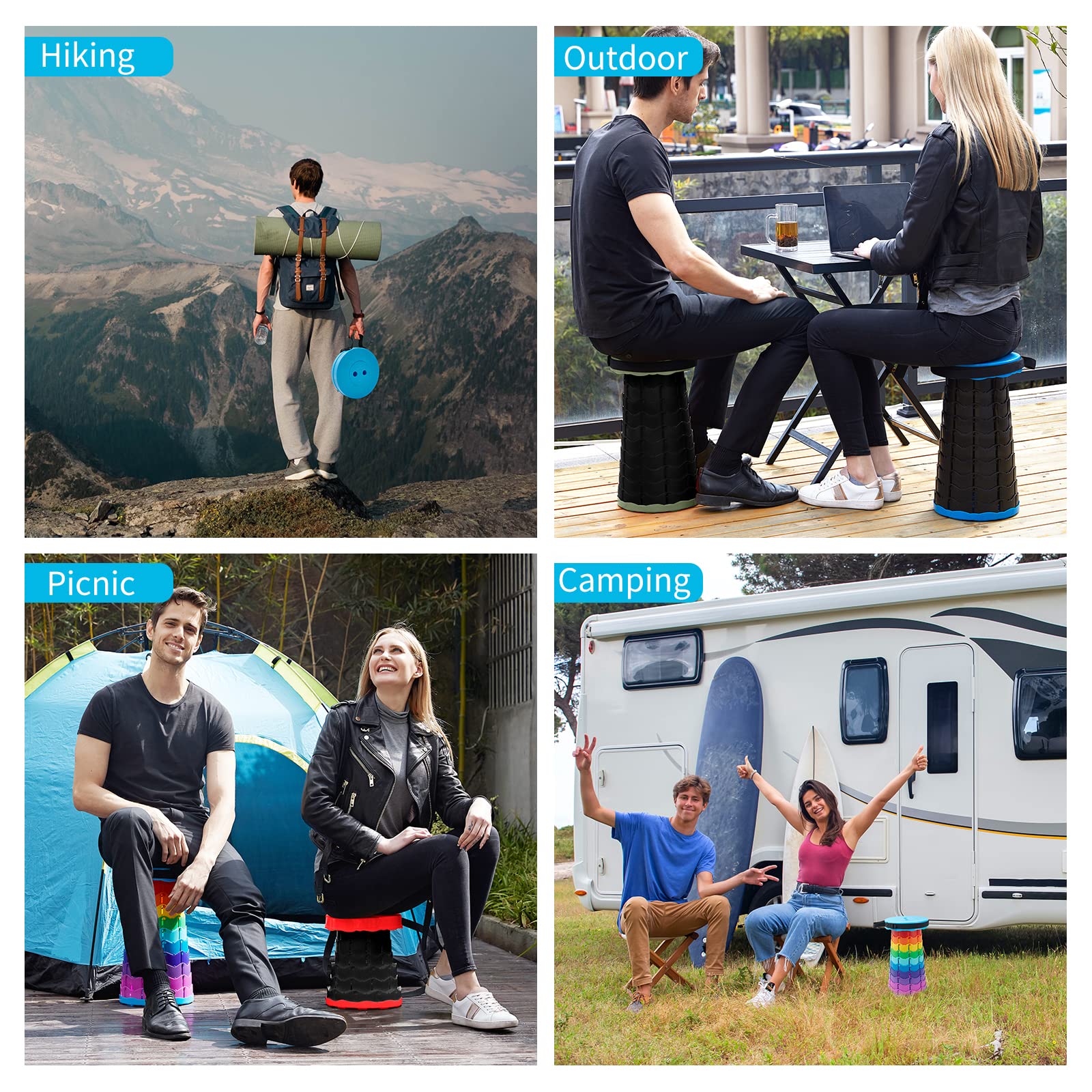 UPEOR Camping Stool, Collapsible Stool with Adjustable Strap, Foldable Stool with Load Capacity 400lbs,Telescoping Portable Stool for Outdoor Camping Fishing Hiking Travelling Garden BBQ Indoor