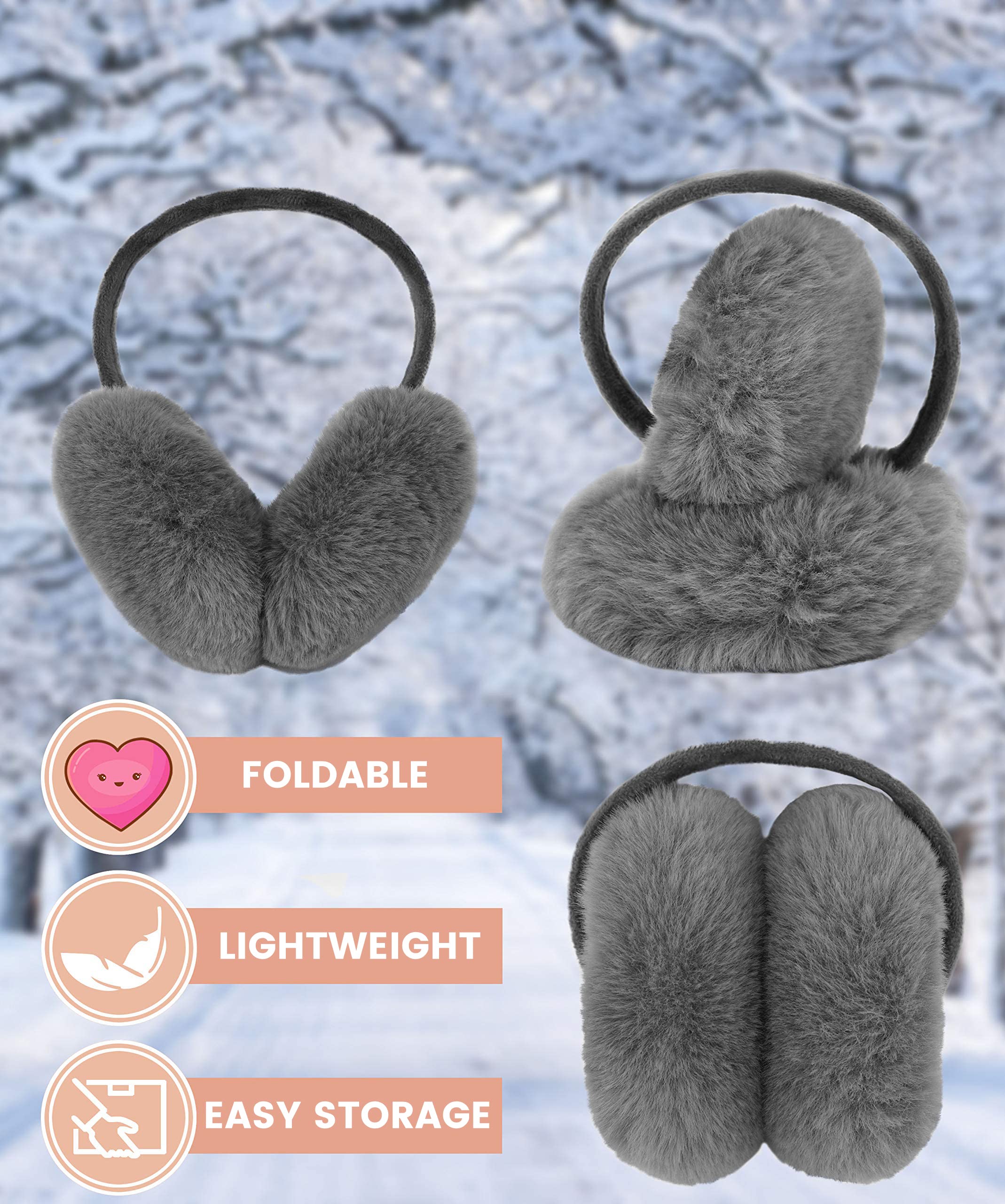 Simplicity Women's Ear Muffs Foldable Men Women Plush Ear Muffs Winter for Outdoor Snowboarding Women's Earmuffs Ear Warmers for Men, Dark Grey