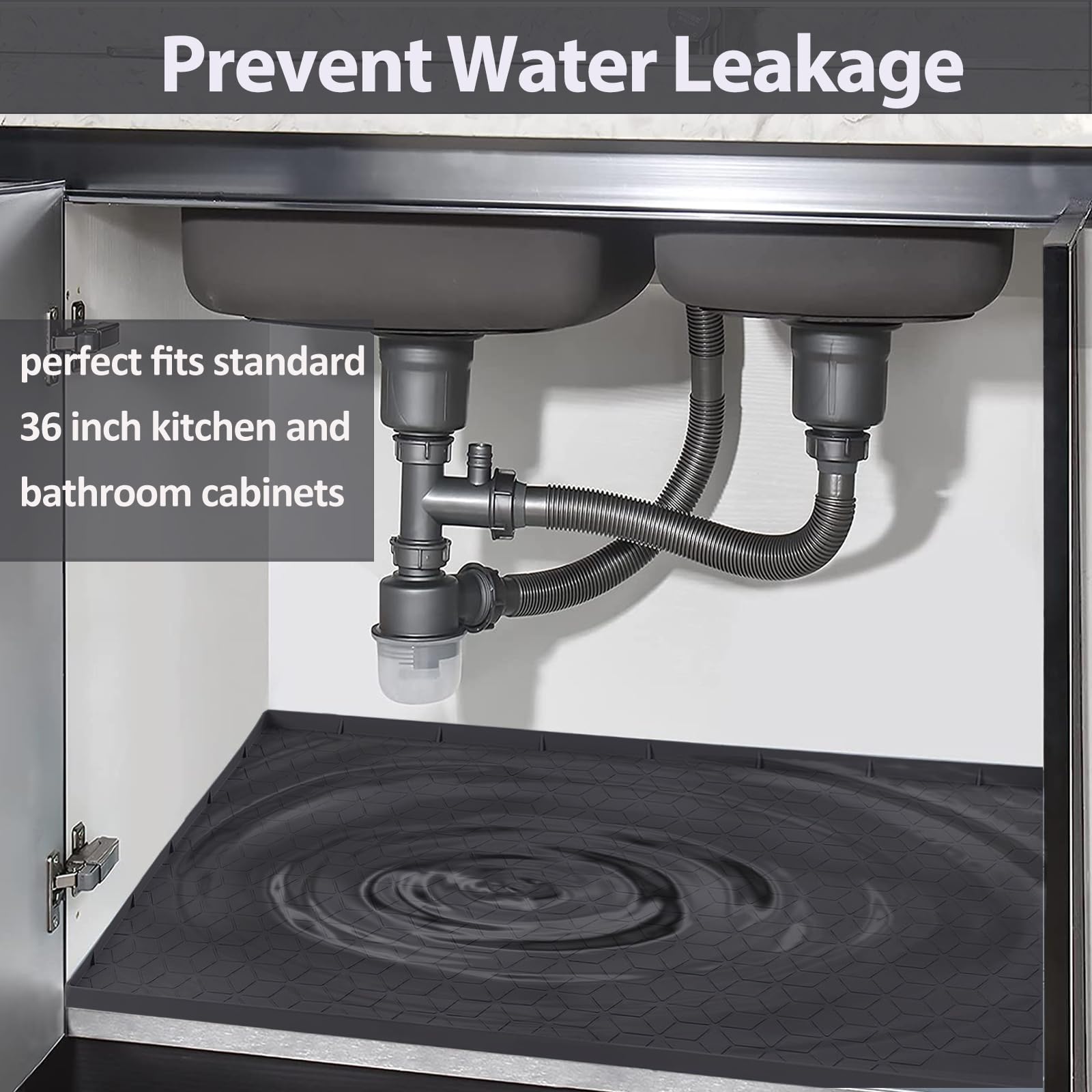 Under Sink Mats for Kitchen Waterproof, Under Sink Liner 34" x 22" for Kitchen fit 36" Cabinet, Sink Mats for Bottom of kitchen Sink for Drips Leaks, Under Kitchen Sink Mats and Protectors, Black