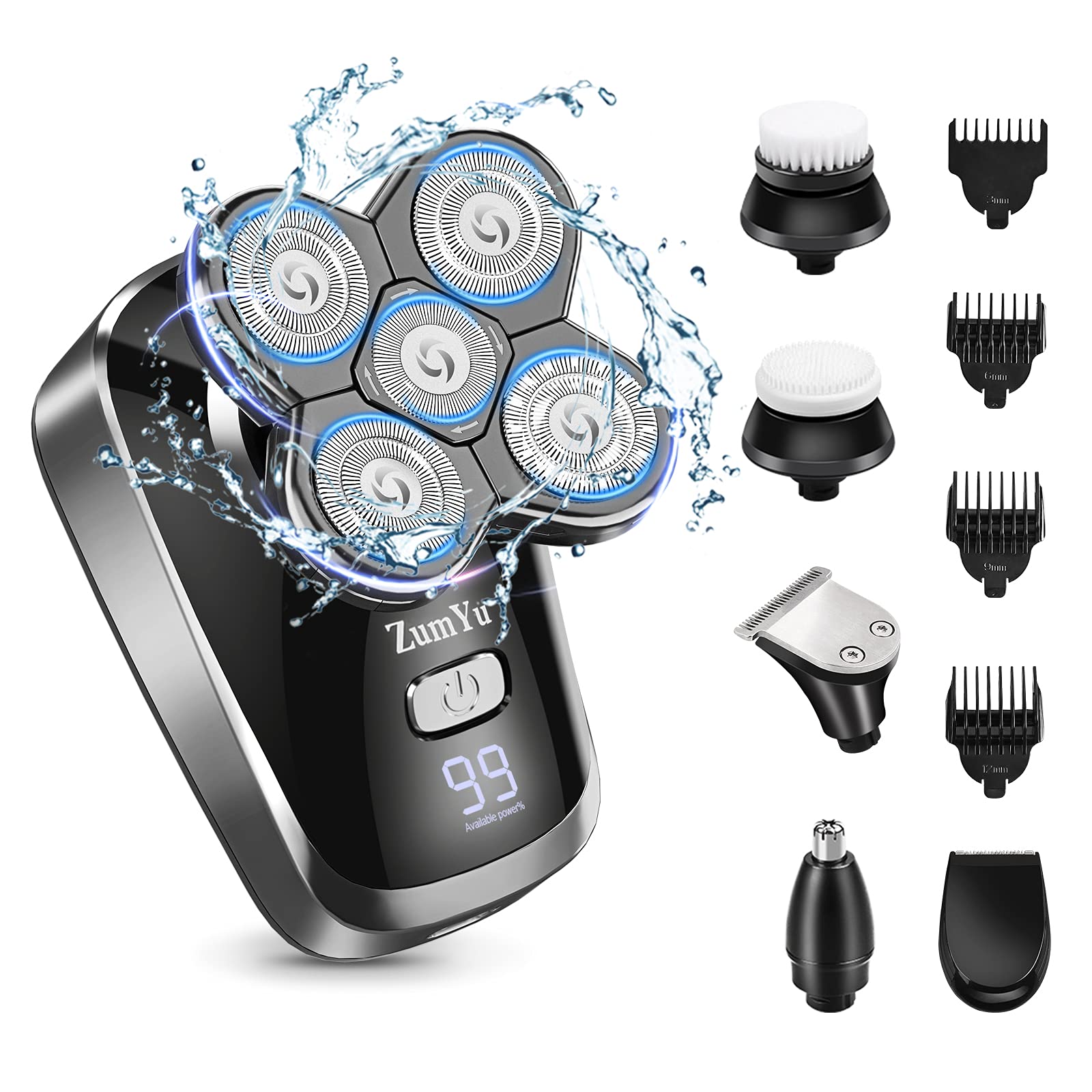 Upgrade 6 in 1 Head Shavers For Bald Men- Waterproof Electric Shavers For Men, Cordless Rechargeable Face Nose Trimmer, Men’s Electric Razor With LED Display