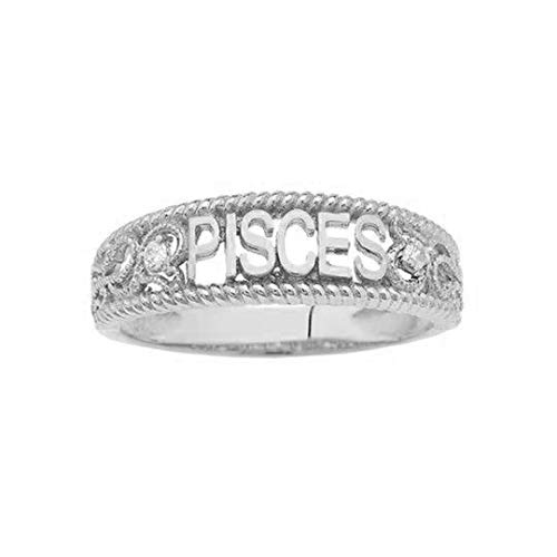 Takar Sterling Silver Diamond Pisces Statement Filigree Rope Band Ring for Men and Women, astrology name Zodiac Ring, Made in USA (Size 9.5)
