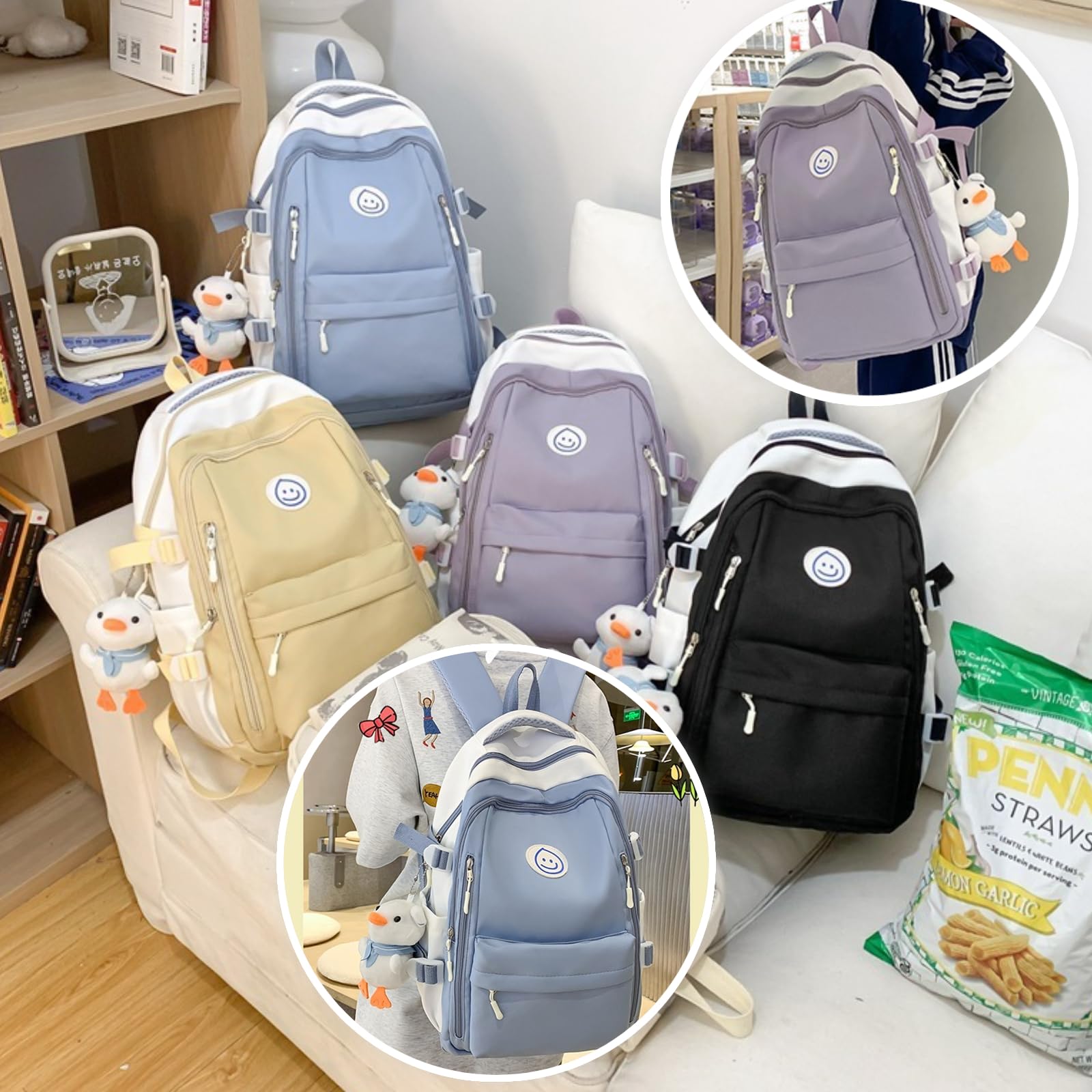 srdmuph Kawaii Backpack with Cute Accessories Pendant Travel Casual Daypack Outdoor Laptop Bag Waterproof Women Men (Purple)