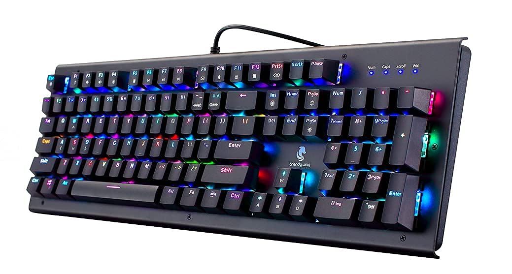 Trendy Wag Mechanical Gaming Keyboard Wired RGB Backlight Aluminum Base 104 Anti-Ghost Keys Blue Switches Multimedia Macros for Mac & Windows - Full Size